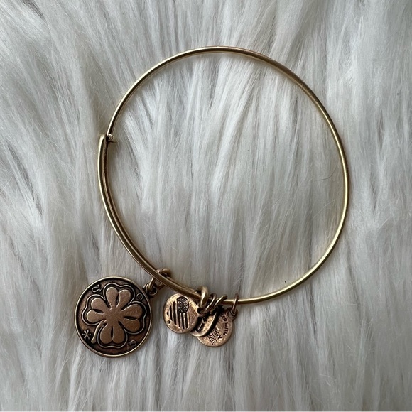 Alex and Ani | Jewelry | Alex And Ani Rafaelian Gold Four Leaf Clover Charm Bangle Bracelet ...
